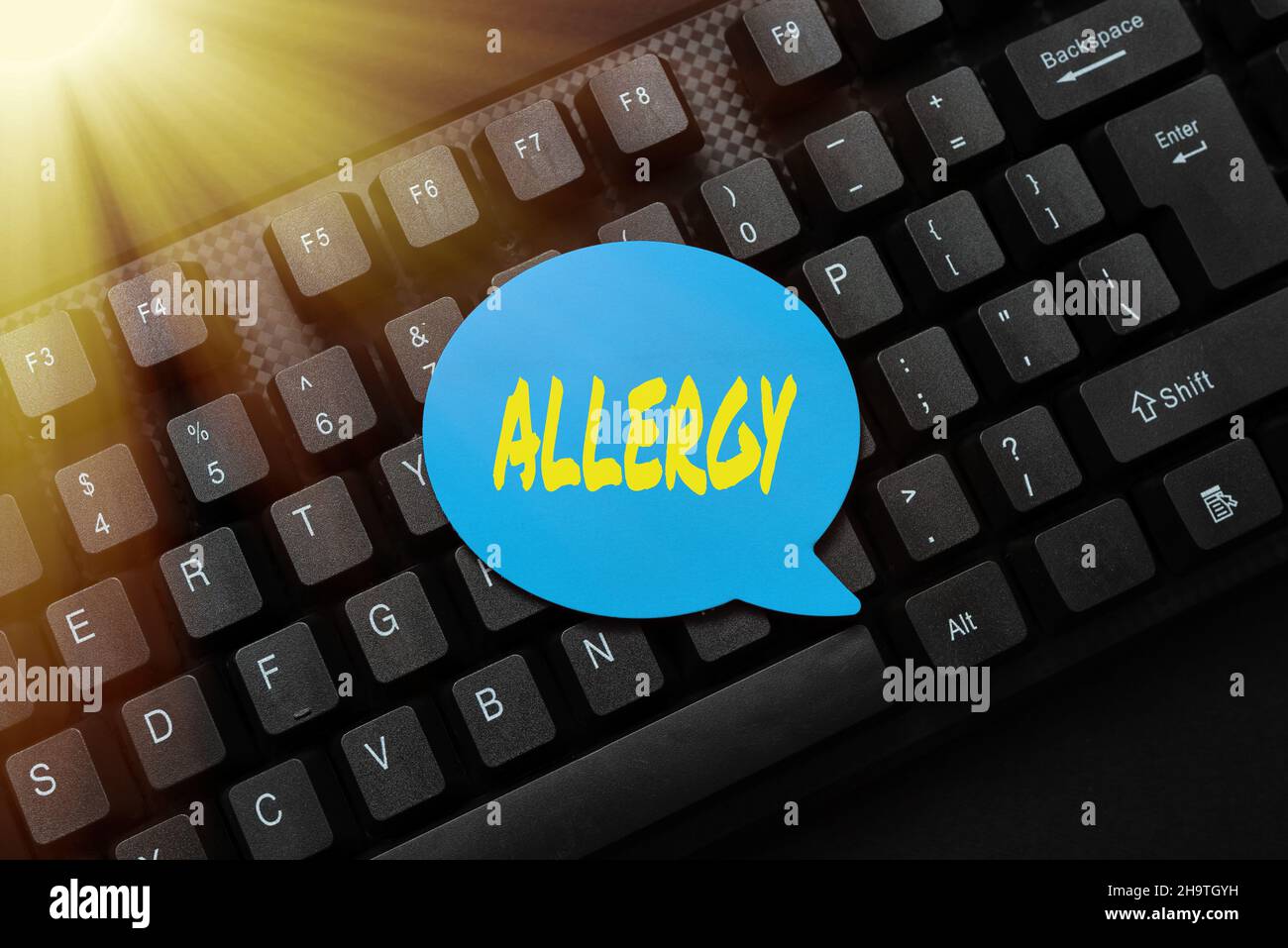 Hand writing sign Allergy. Concept meaning Hypersensitive of the immune ...