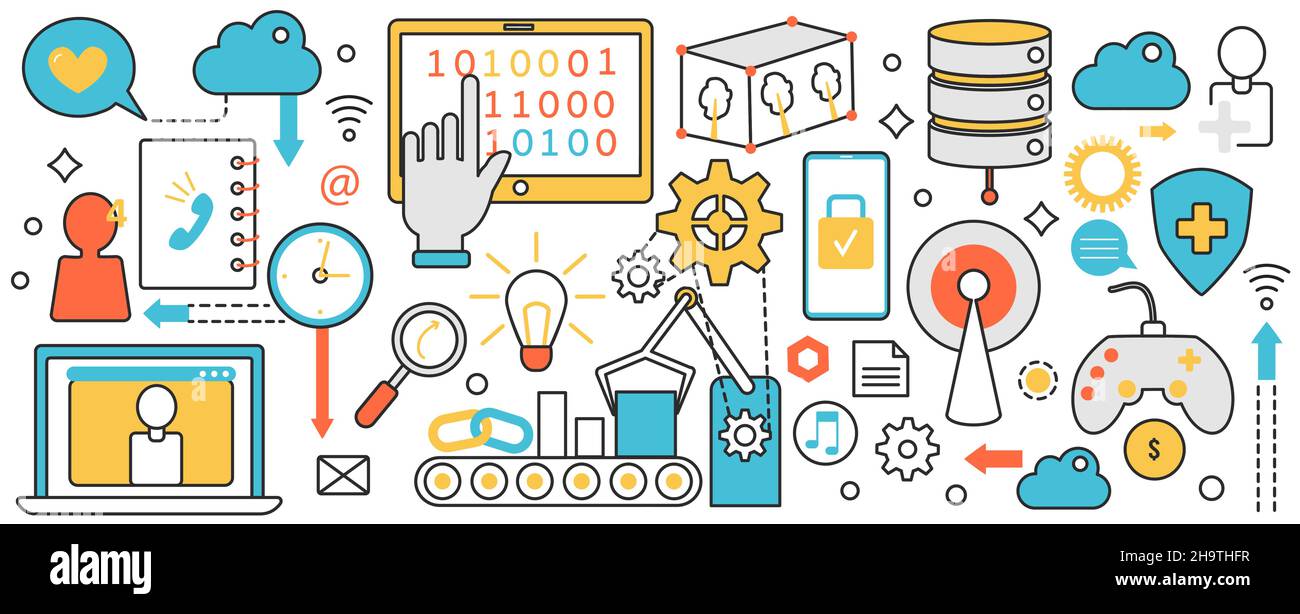 Business process automation with robots, RPA technology. Automatic ...