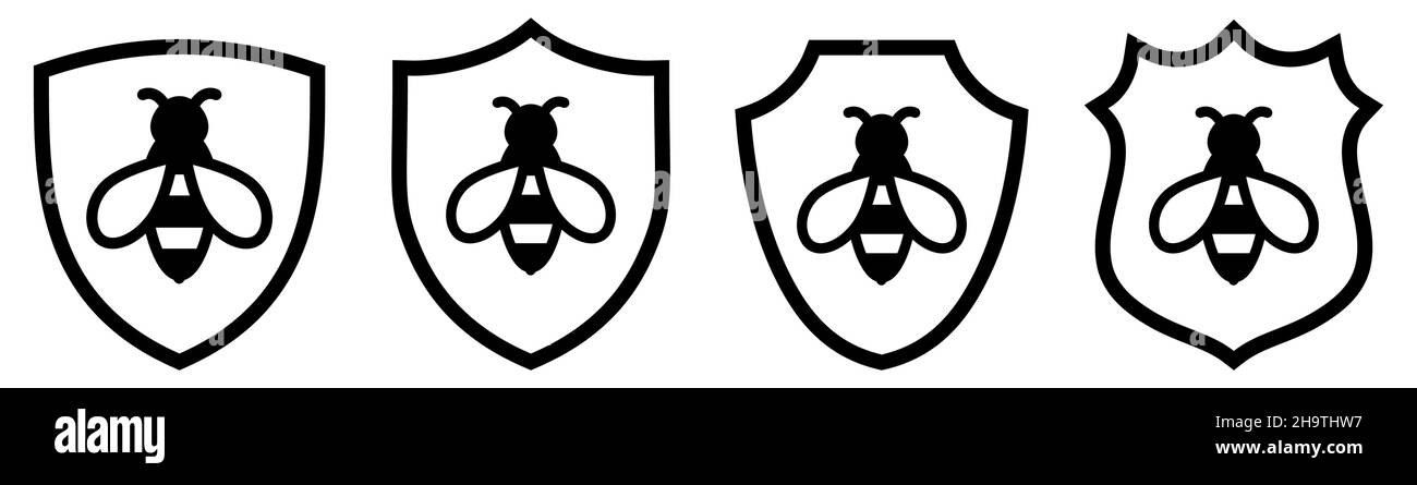 Bee icon inside shield, different versions. Protection from insect ...