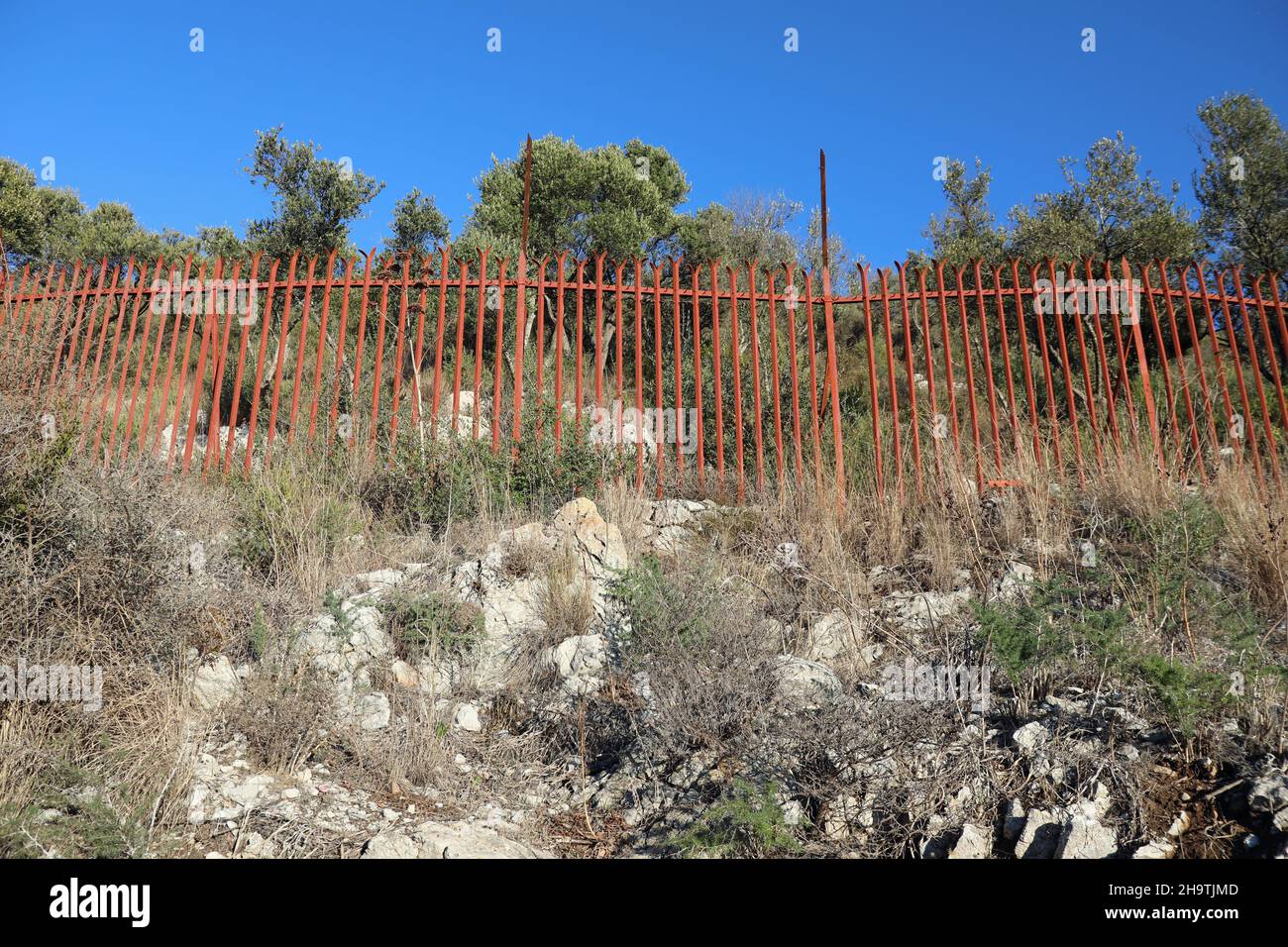 The Unclimbable Fence at Upper Rock on the the Rock of Gibraltar Stock ...