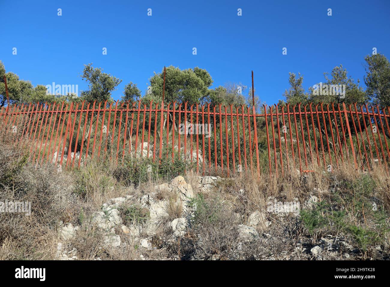 The Unclimbable Fence at Upper Rock on the the Rock of Gibraltar Stock ...