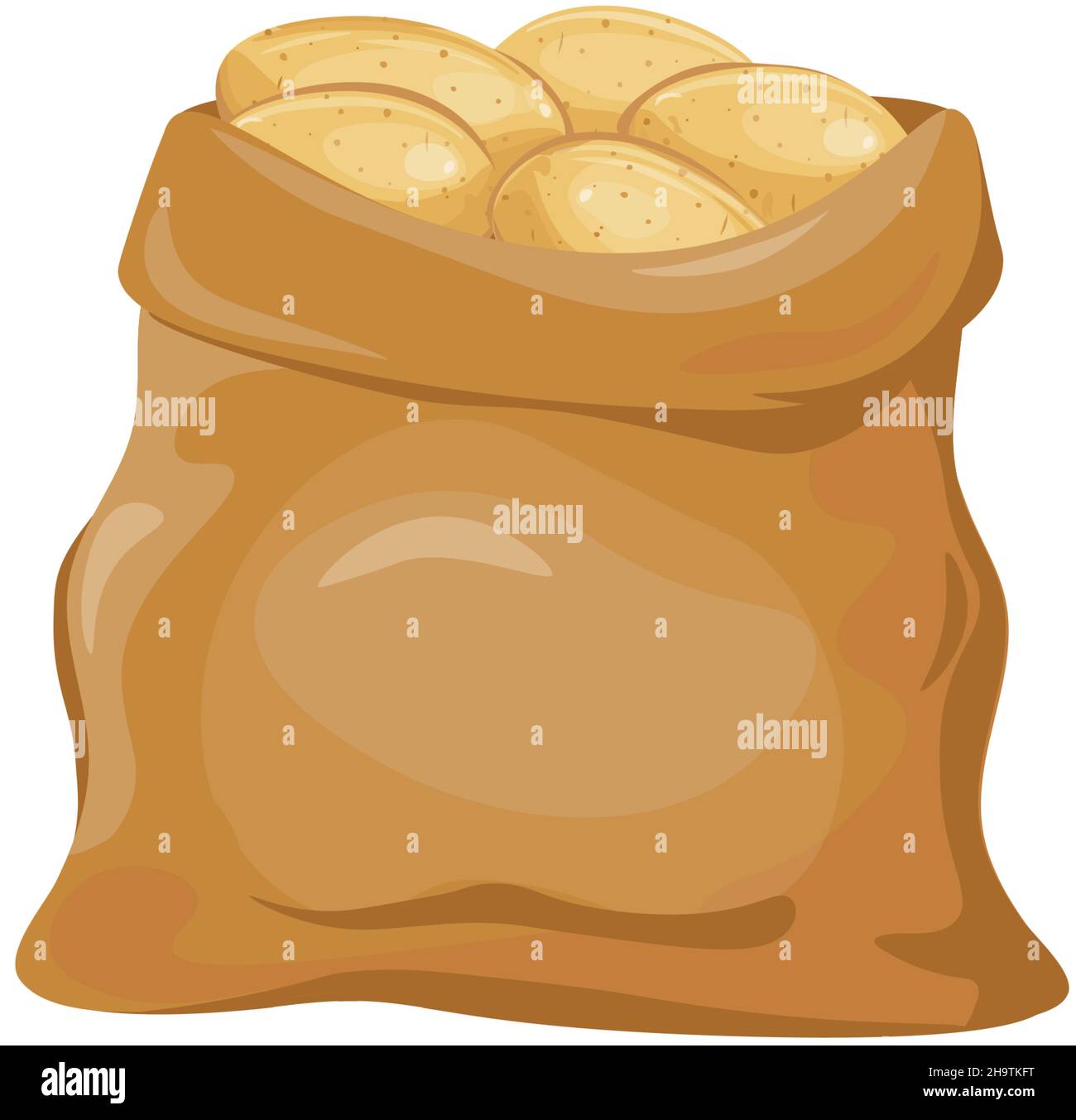 Sack of potatoes. Cartoon burlap bag full of heap ripe potato, food ...
