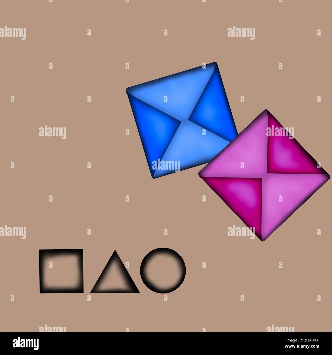 Square, circle, and triangle shapes on brown background as invitation ...