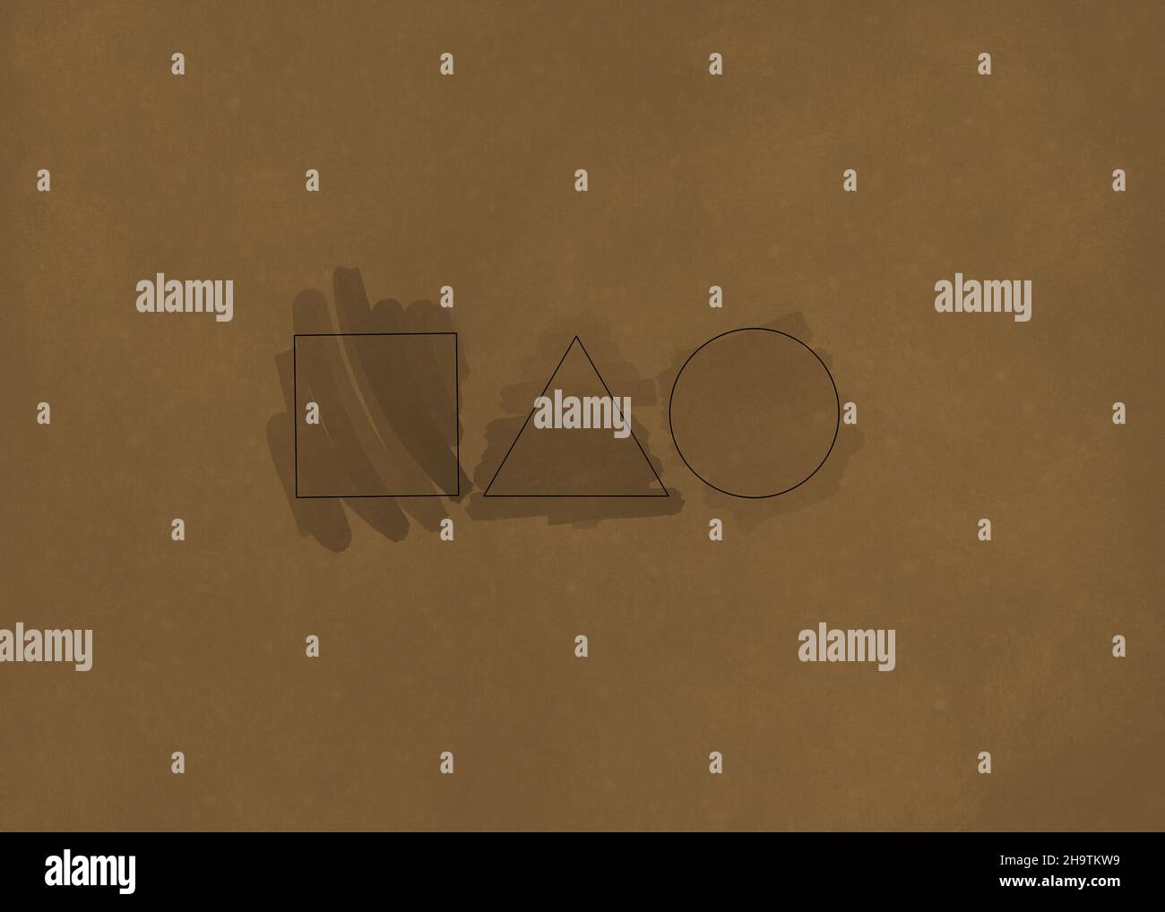 Square, circle, and triangle shapes on brown background as invitation ...