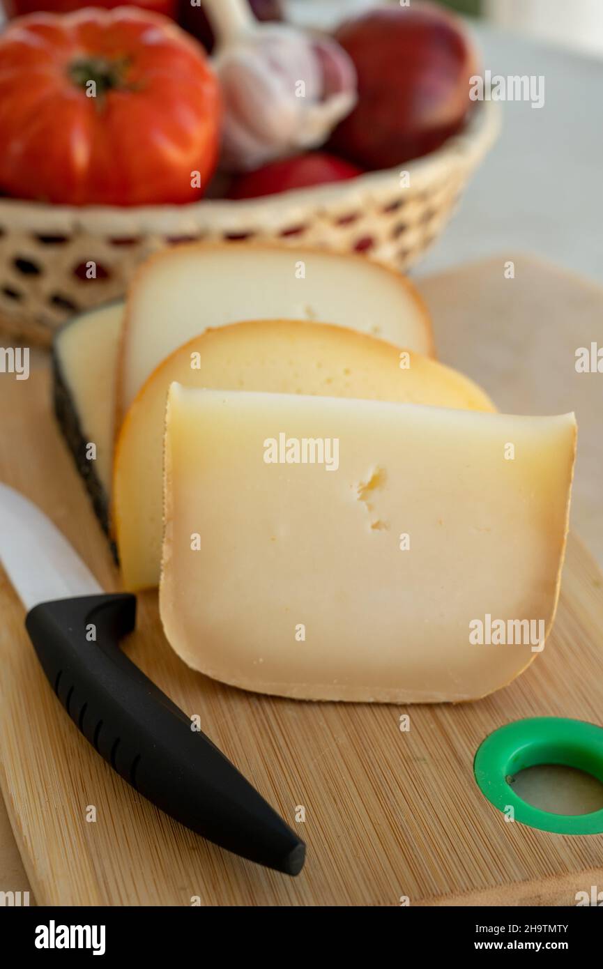 Cheese collection, French fol epi cheese with many little holes, etorki ...