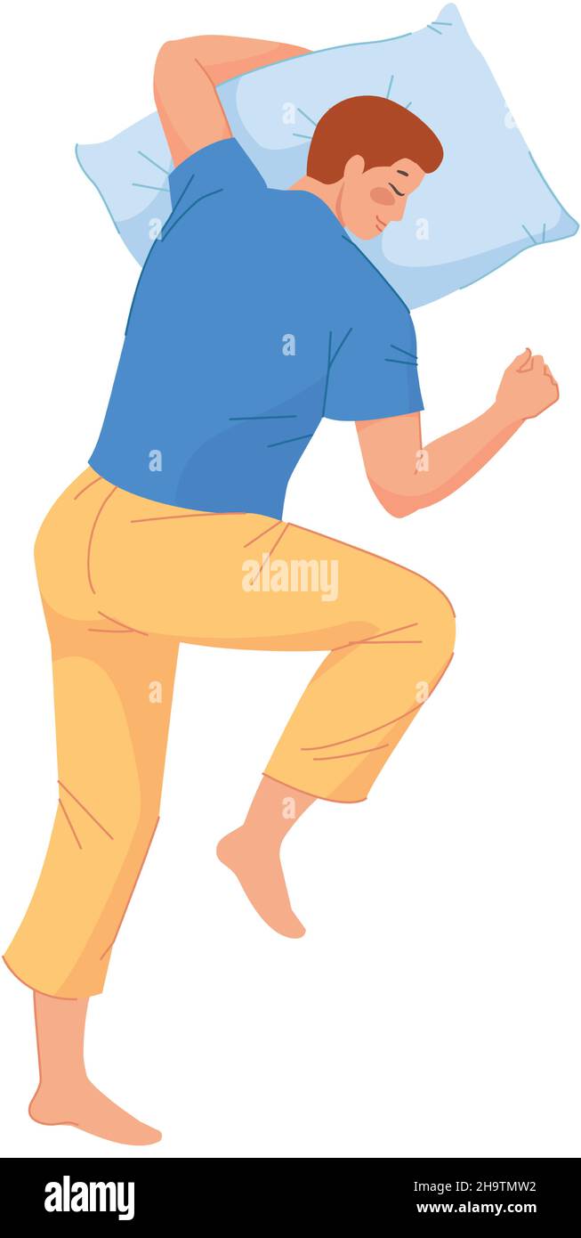 Tired man on stomach. Male rest in bed, cartoon vector illustration ...