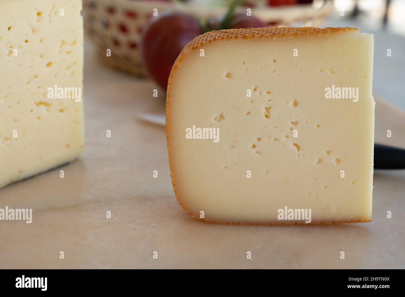 Cheese collection, French fol epi cheese with many little holes, etorki ...