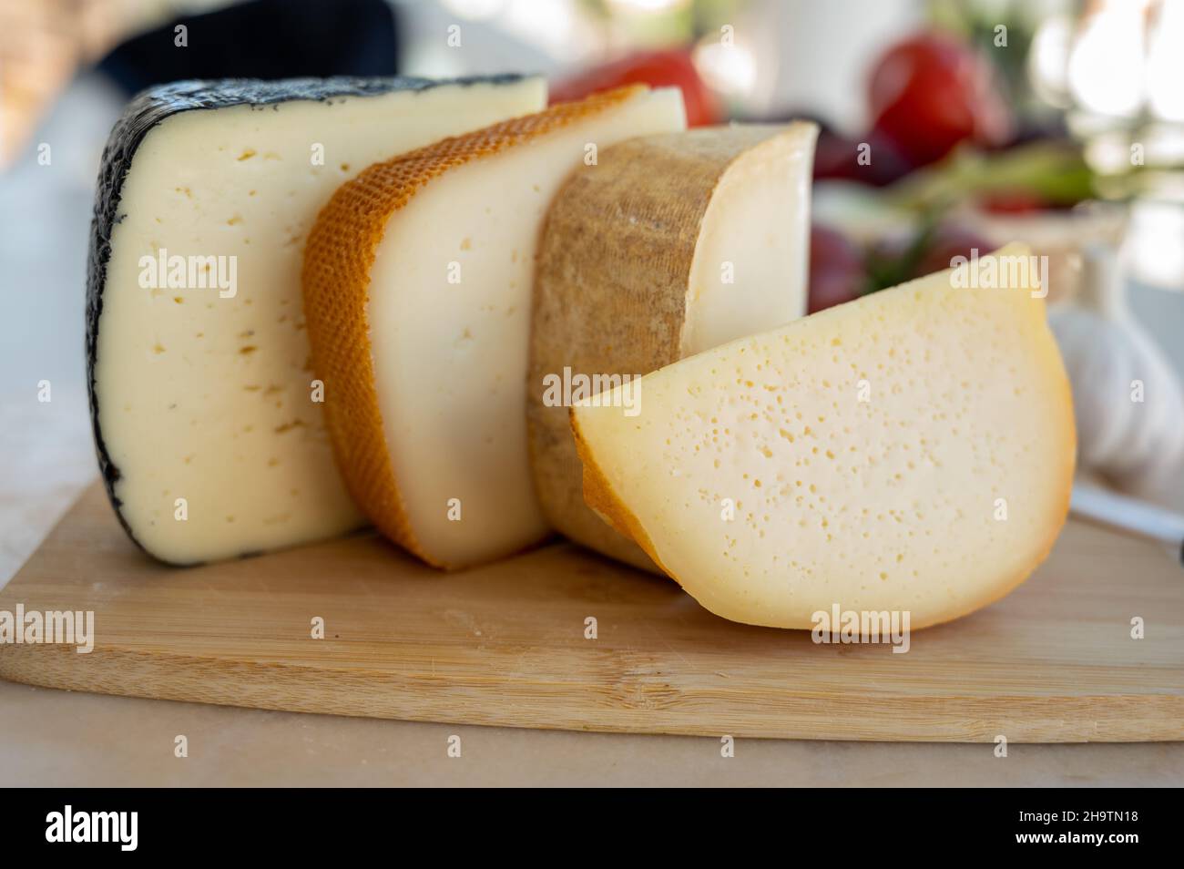 Cheese collection, French fol epi cheese with many little holes, etorki ...