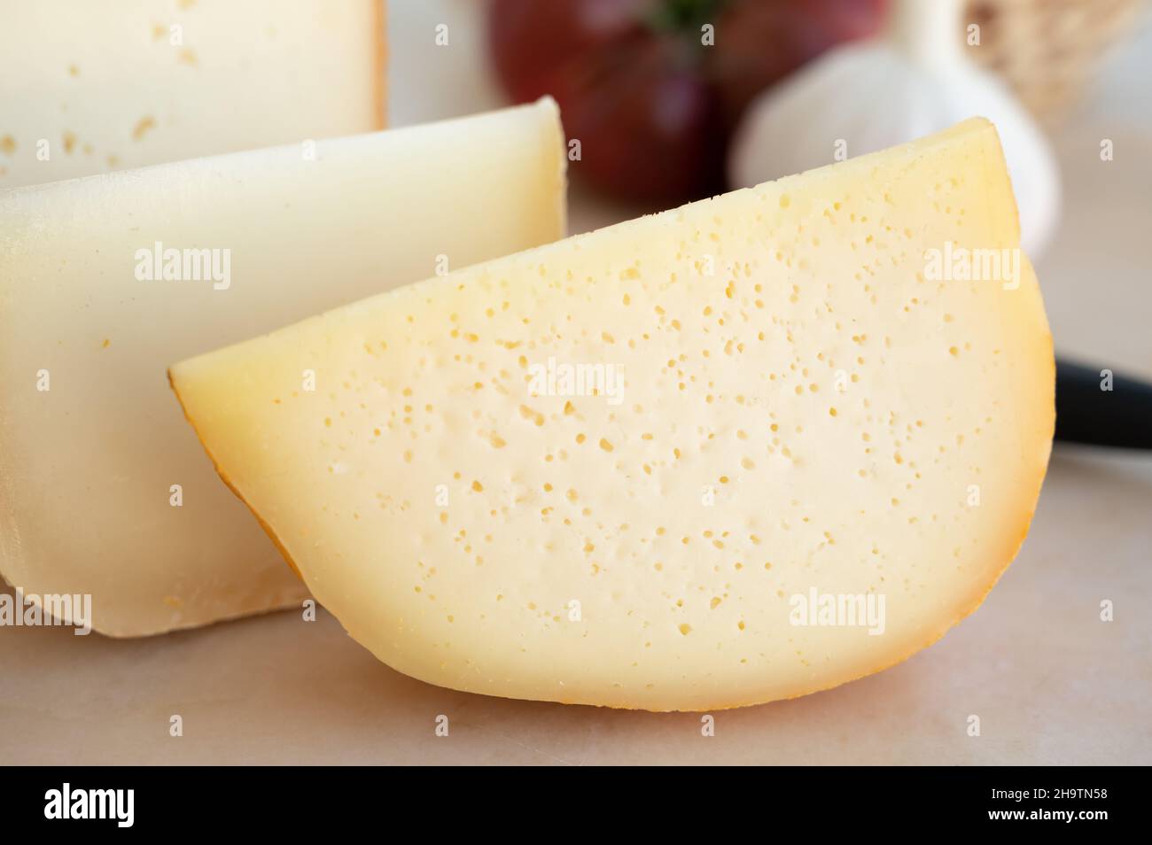 Cheese collection, French fol epi cheese with many little holes, etorki ...
