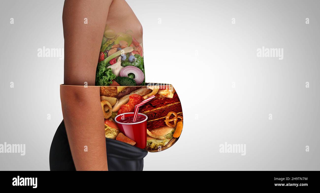 Losing weight and nutrition as an unhealthy diet or healthy food with a ...