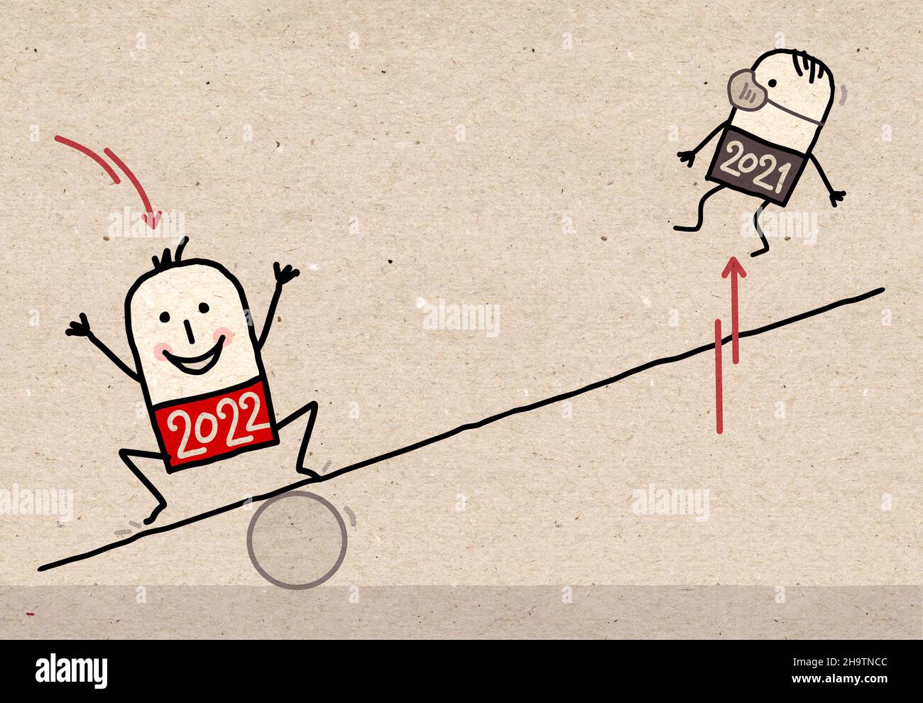 Cartoon 2022 Super Hero Jumping on a teeter board, and Bumping off a ...