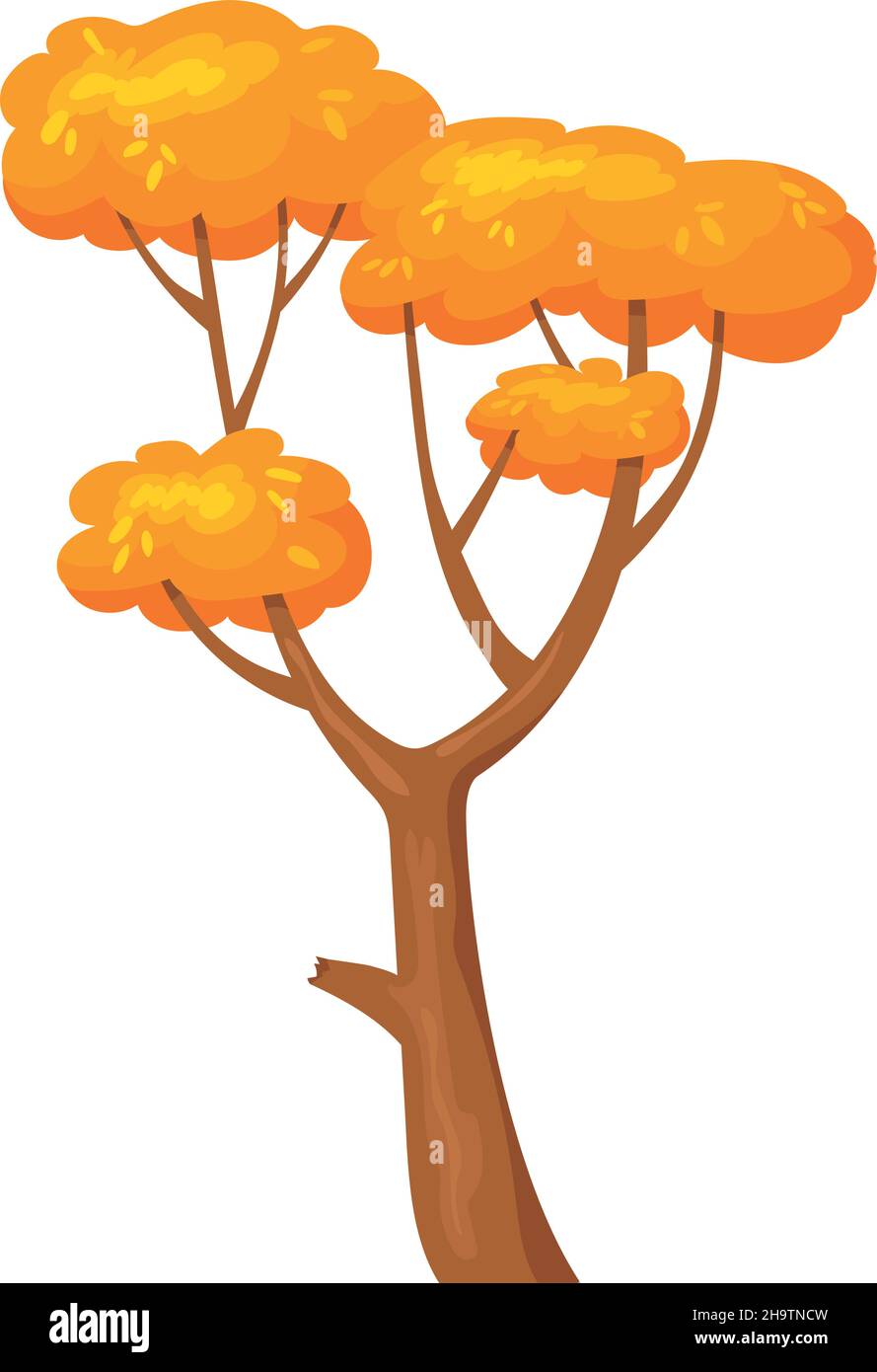 Tree with broken branch. Autumns change for plant foliage, game vector ...