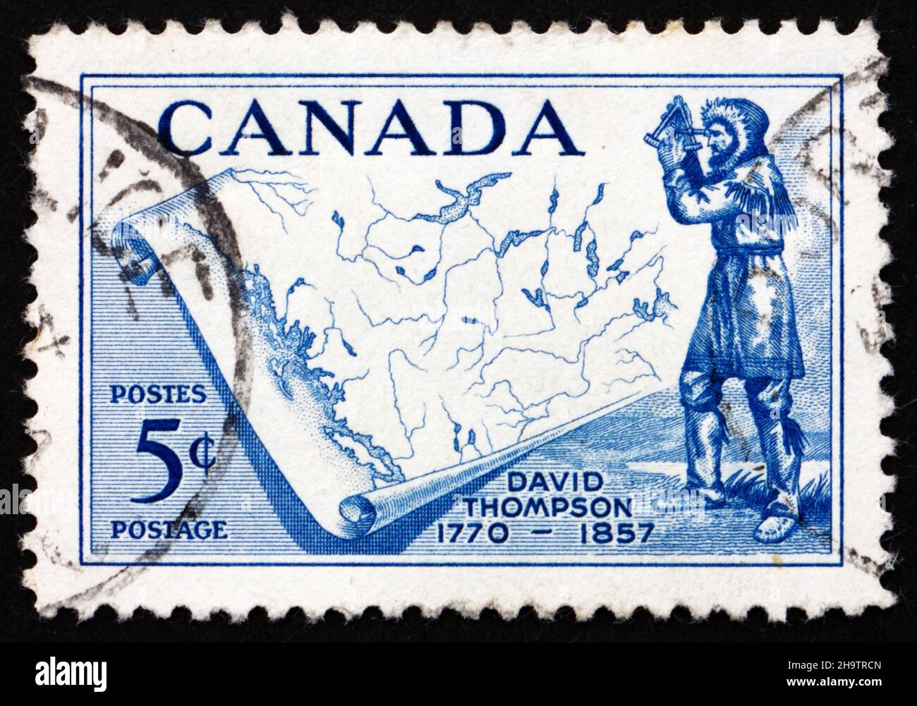 CANADA - CIRCA 1957: a stamp printed in the Canada shows David Thompson ...