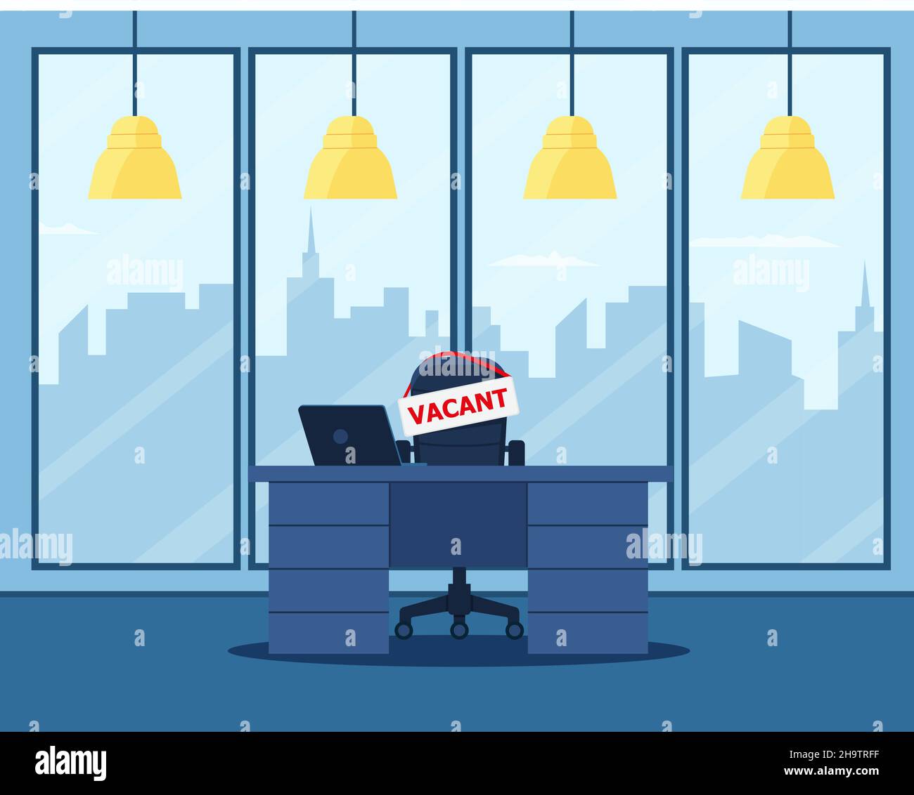 Office workplace with vacancy sign. Empty seat, chair in room for ...