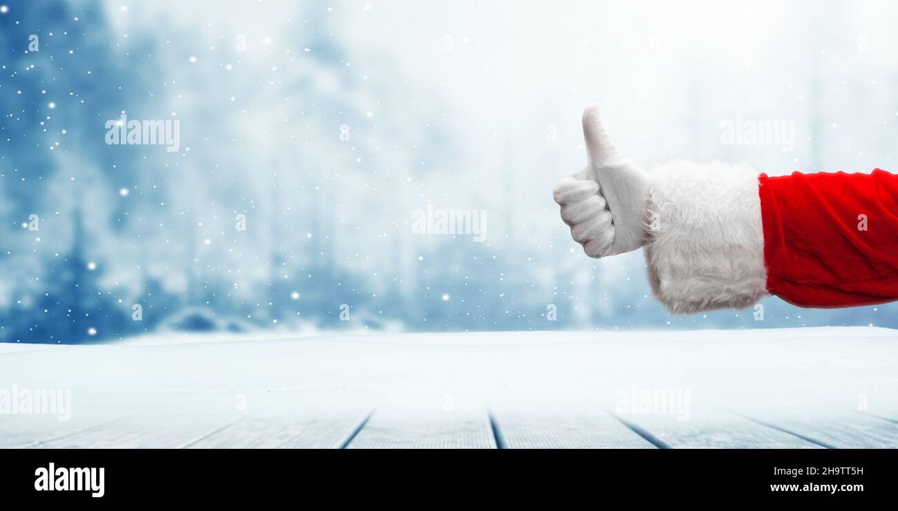 Santa Claus thumb up gesture. Merry Christmas composition concept Stock ...