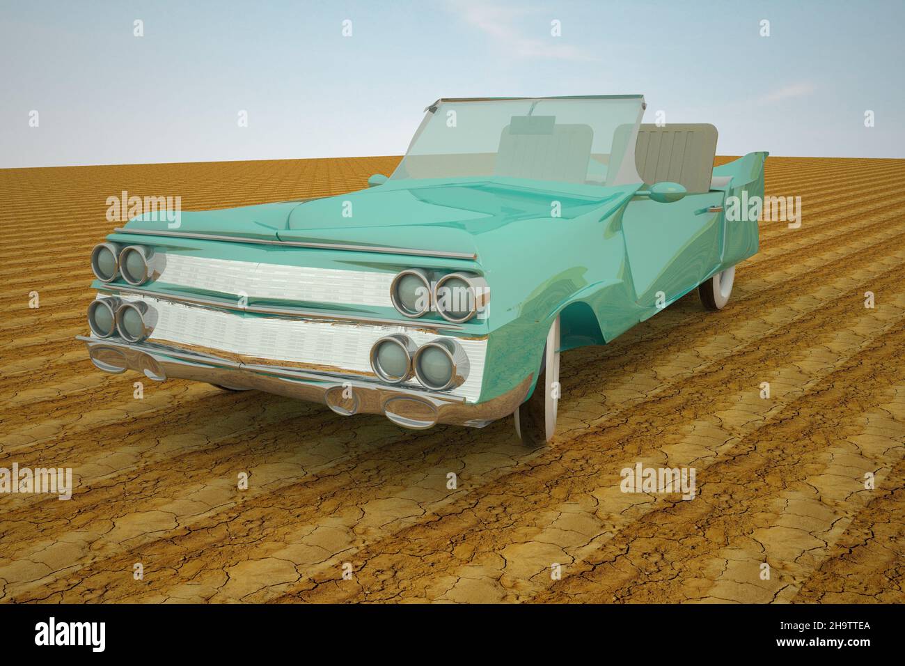 Old blue convertible car, 3d rendering, horizontal image Stock Photo ...