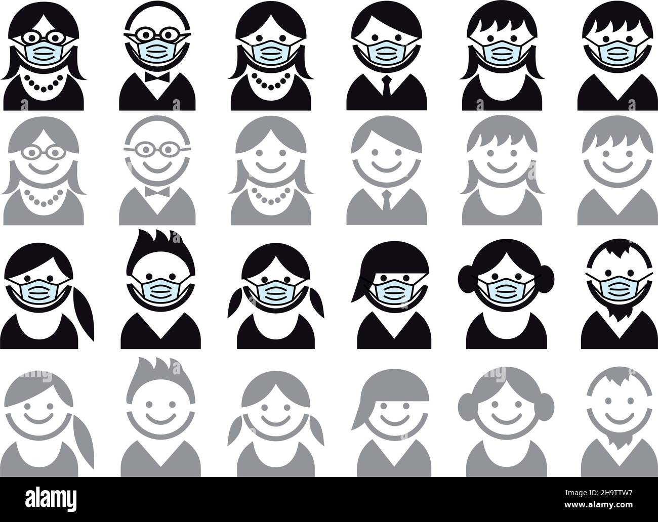 Avatars with medical face mask, user icons, people, smiling faces ...