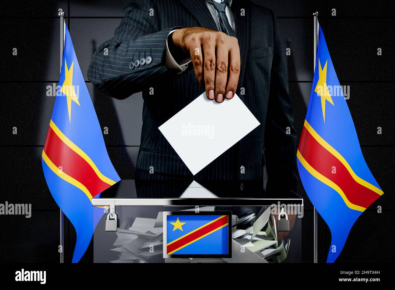 Congo - Democratic Republic flags, hand dropping voting card - election ...