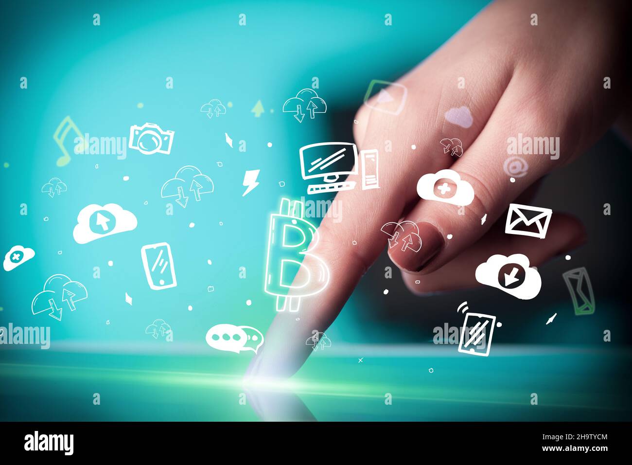 Close-up of a touchscreen with hand drawn icons Stock Photo - Alamy