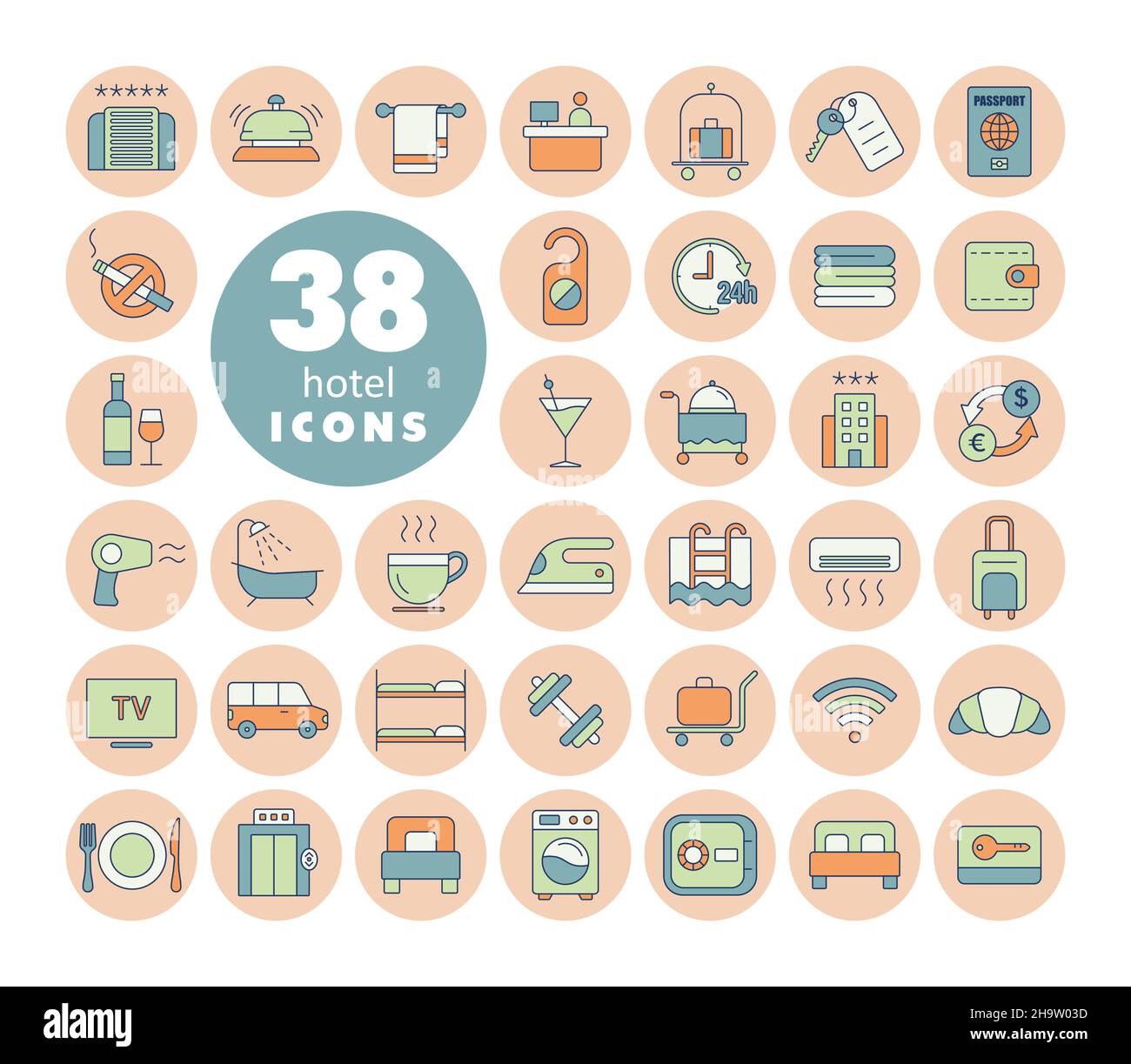 Hotel vector flat icon set. Graph symbol for travel and tourism web ...
