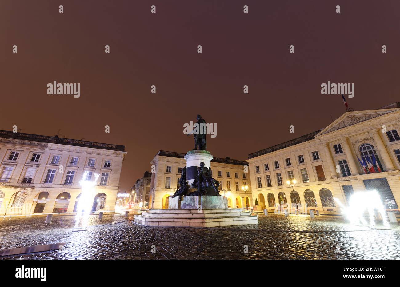 Statue Louis XV at Place Royal decorated for Christmas in Reims ...