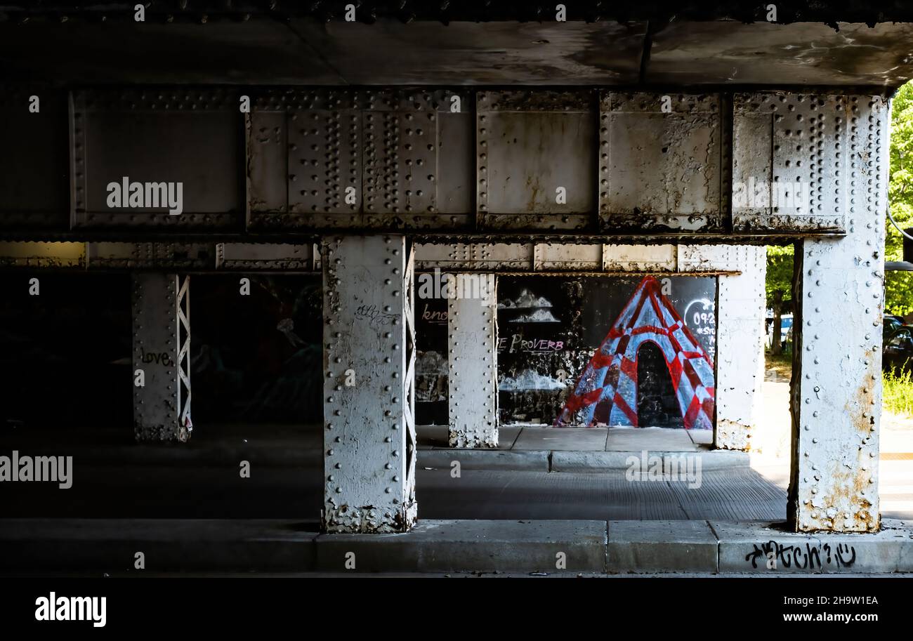 Homeless camp under a bridge Stock Photo - Alamy