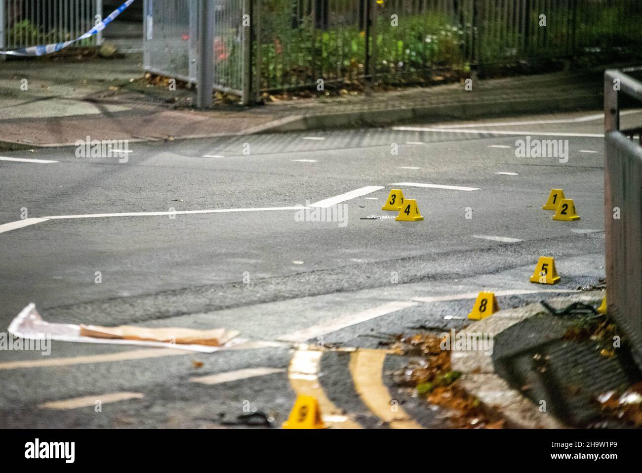 Yellow forensic cones hi-res stock photography and images - Alamy