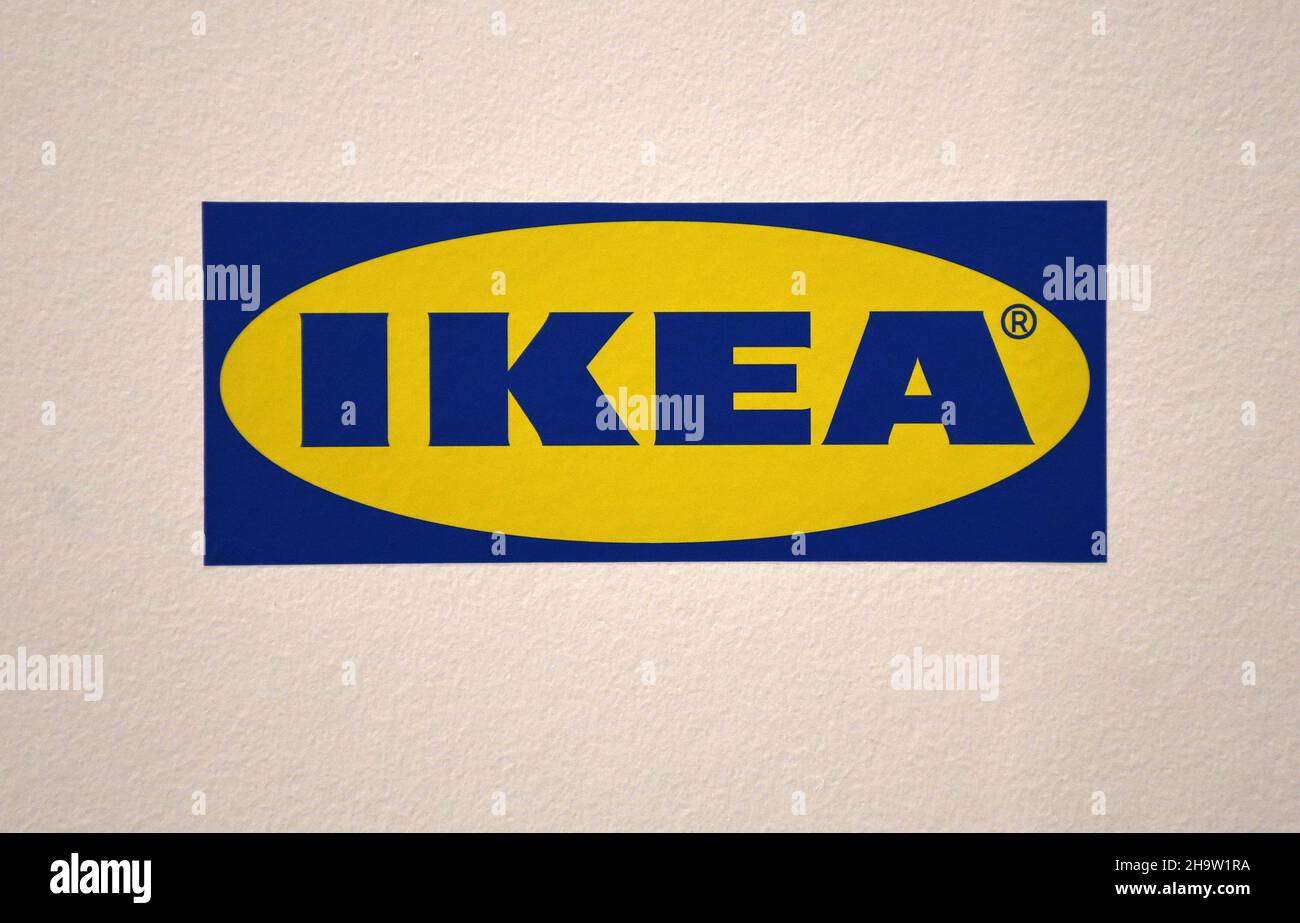 Ikea brand logo is seen inside the Ikea store and it's the second store ...