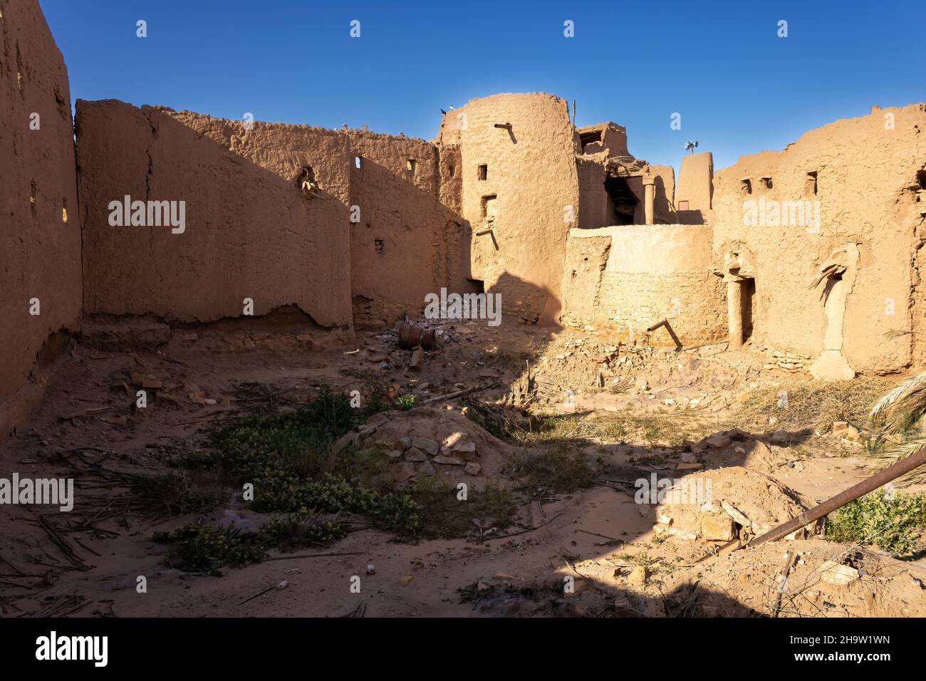 Ruins of traditional Arab mud brick architecture in Ushaiqer, Saudi ...