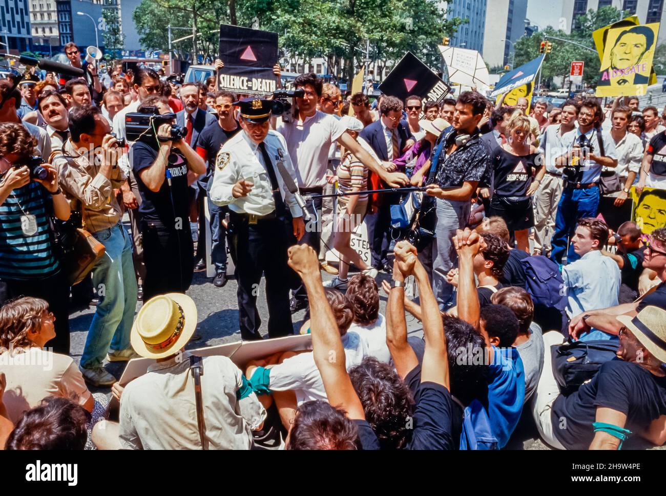 New York City, NY, USA, Crowd Protest, Sit-in on Street, AIDS Activist ...