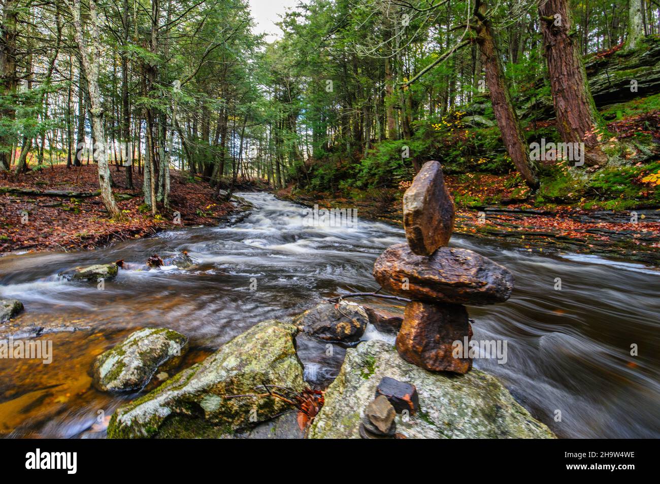 Beautiful river flowing in the forest. Gray Brook Falls. Amston ...
