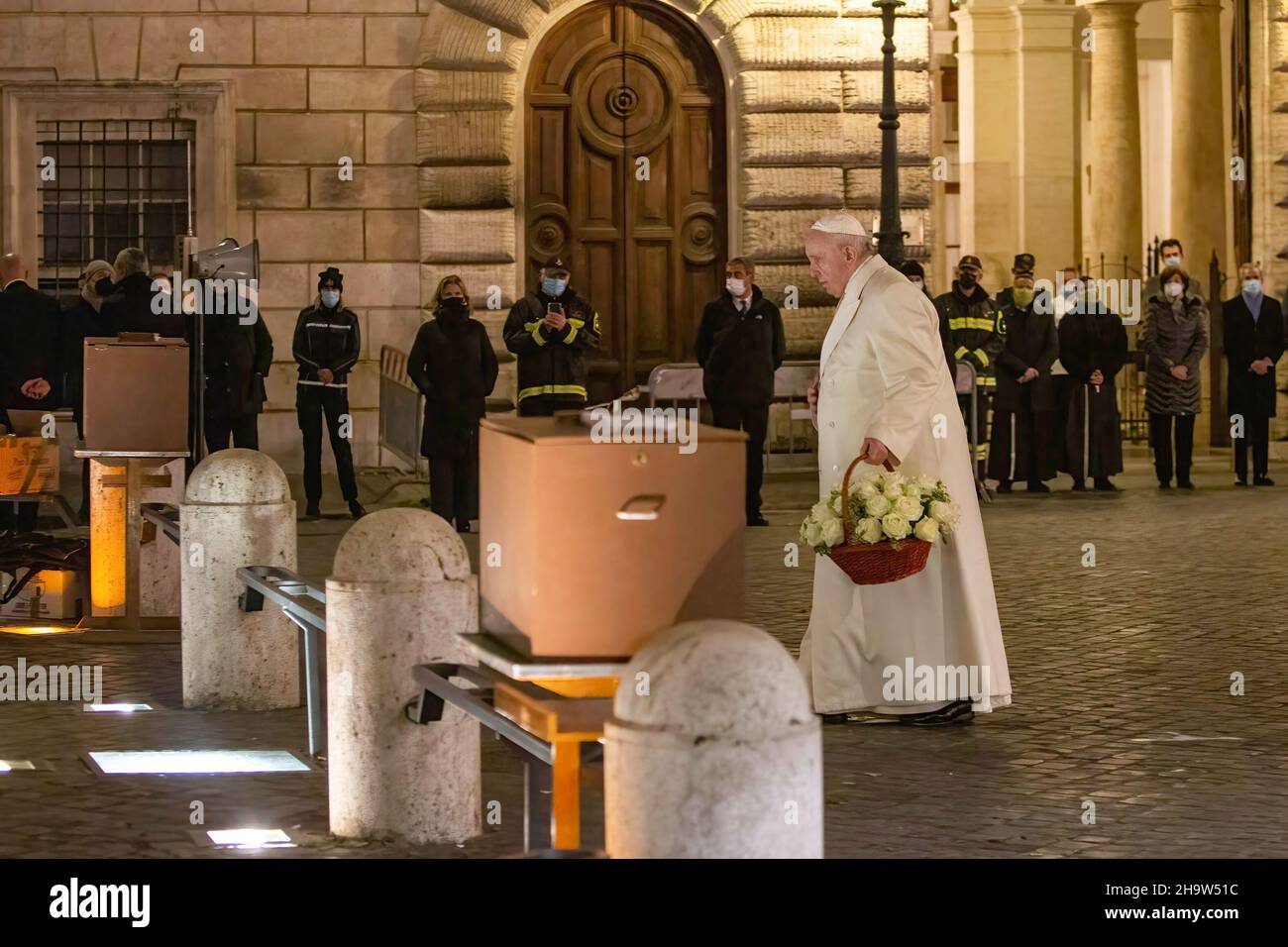 Rome, Italy. 08th Dec, 2021. Pope Francis seen carrying a basket of ...