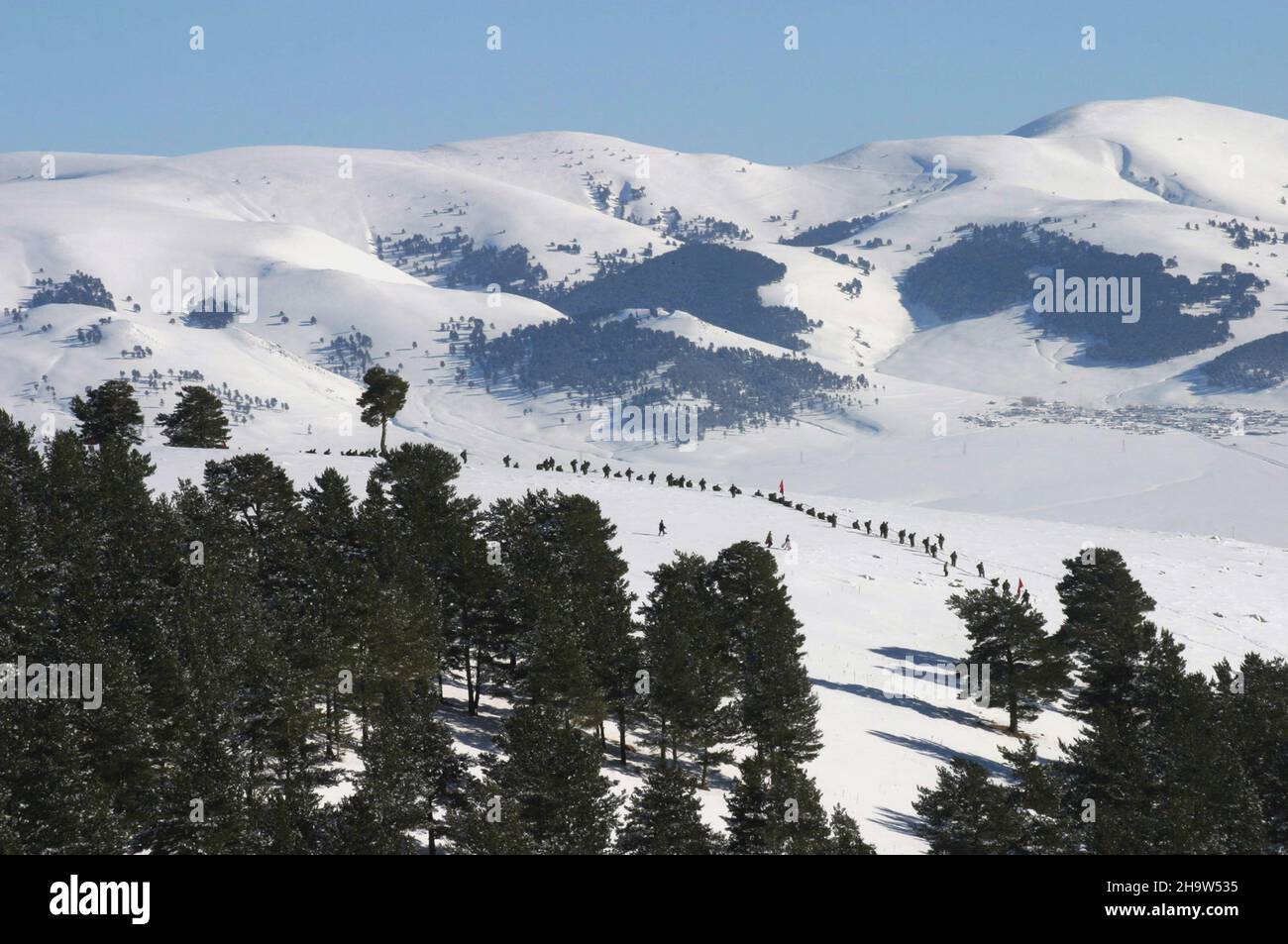 Turkish soldiers walking at Sarikamis Allahuekber Mountains in Kars ...