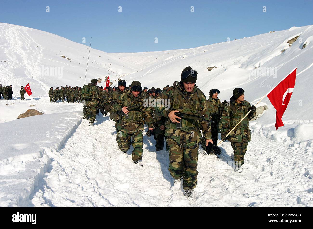 SARIKAMIS, TURKEY - DECEMBER 26: Turkish soldiers walking at Sarikamis ...