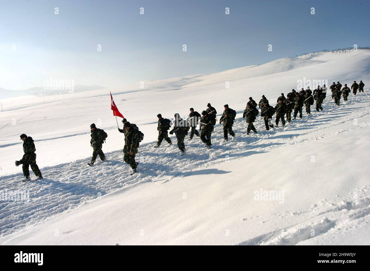 SARIKAMIS, TURKEY - DECEMBER 26: Turkish soldiers walking at Sarikamis ...