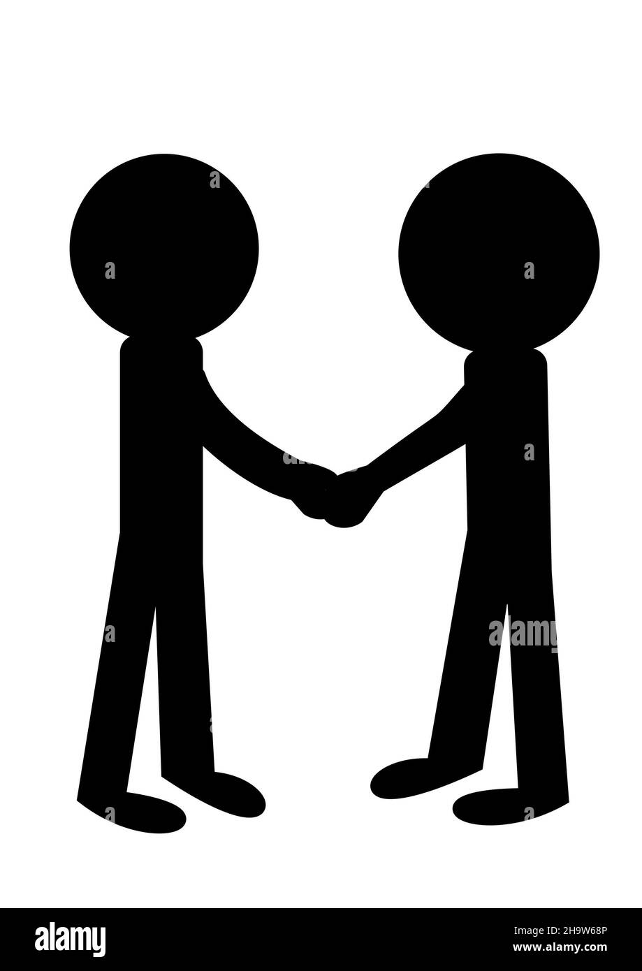 Teamwork two people..Two black men shake hands.black icon on white ...