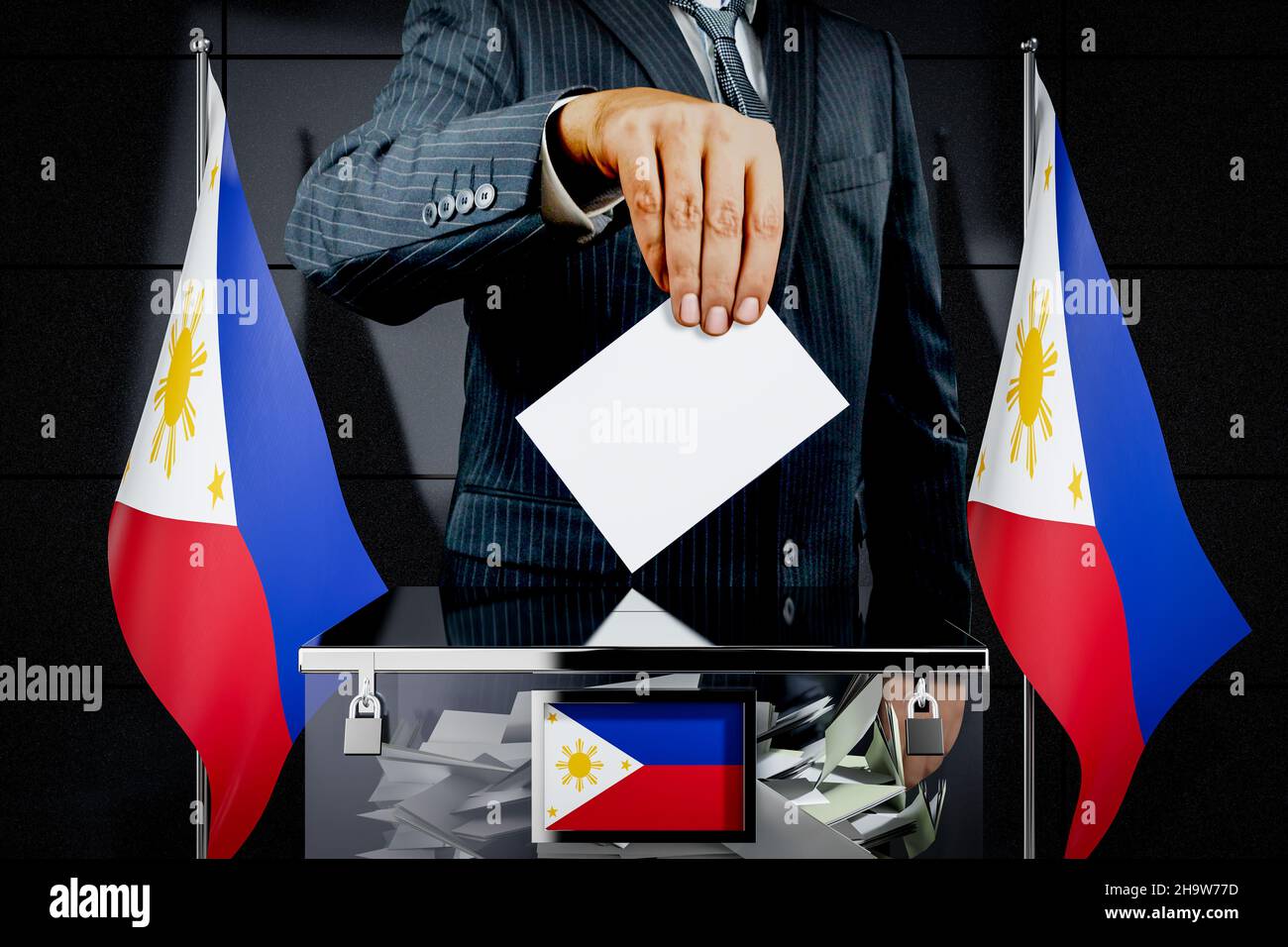 Philippines flags, hand dropping voting card - election concept - 3D ...