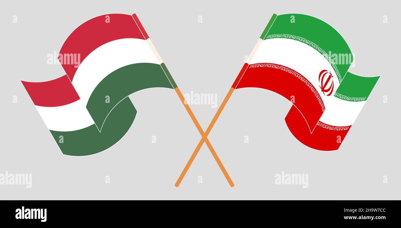 Crossed and waving flags of Iran and Hungary. Vector illustration Stock ...