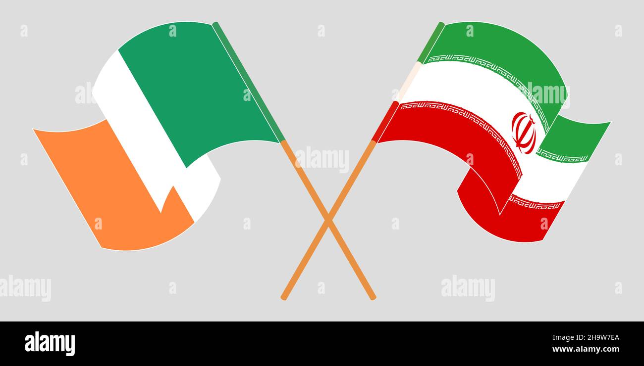 Crossed and waving flags of Iran and Ireland. Vector illustration Stock ...