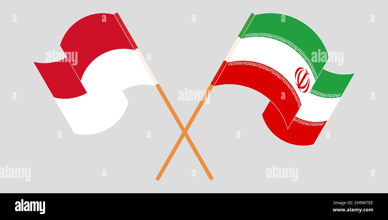 Crossed and waving flags of Iran and Indonesia. Vector illustration ...