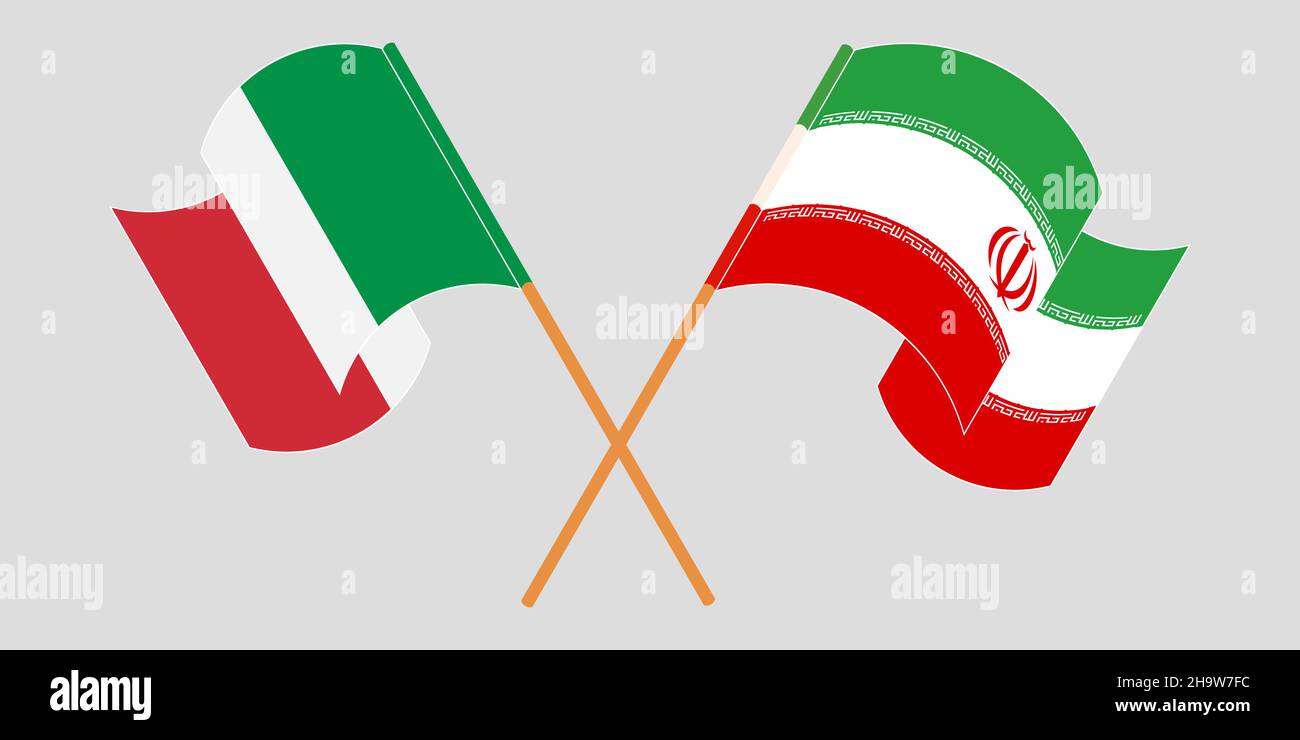Crossed and waving flags of Iran and Italy. Vector illustration Stock ...