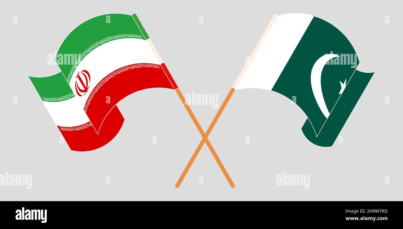 Crossed and waving flags of Iran and Pakistan. Vector illustration ...