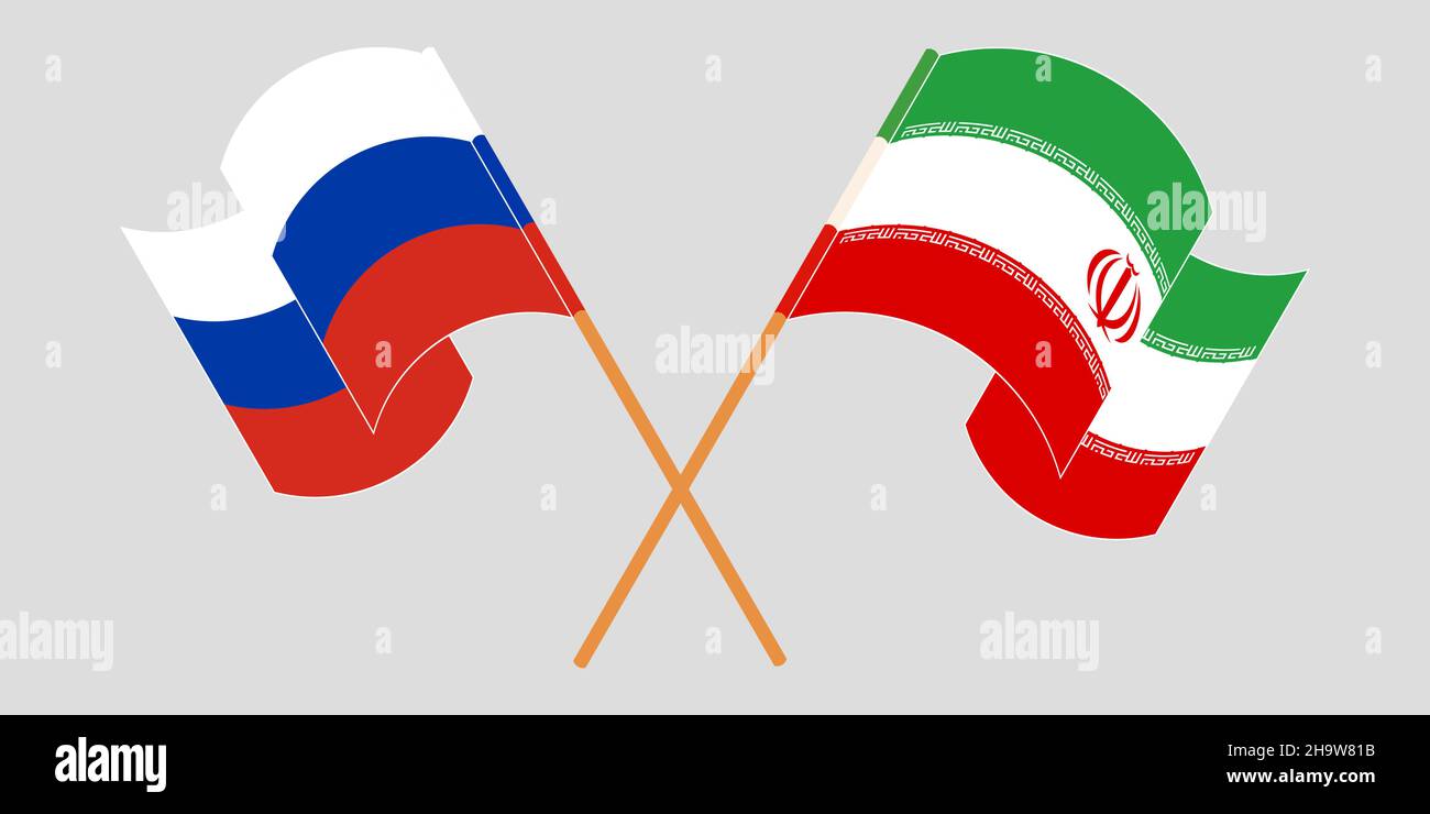 Crossed and waving flags of Iran and Russia. Vector illustration Stock ...