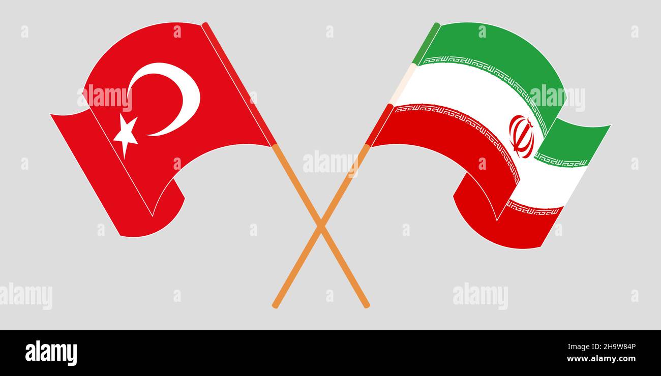Crossed and waving flags of Iran and Turkey. Vector illustration Stock ...