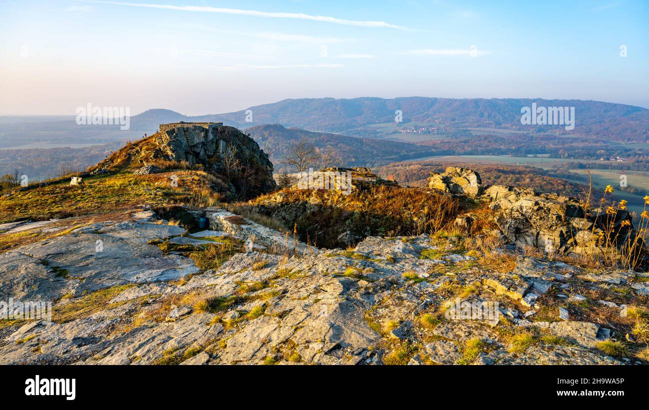 Kalich medieval castle ruins on the mountain summit Stock Photo - Alamy