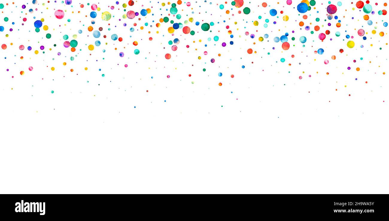 Watercolor confetti on white background. Alluring rainbow colored dots ...