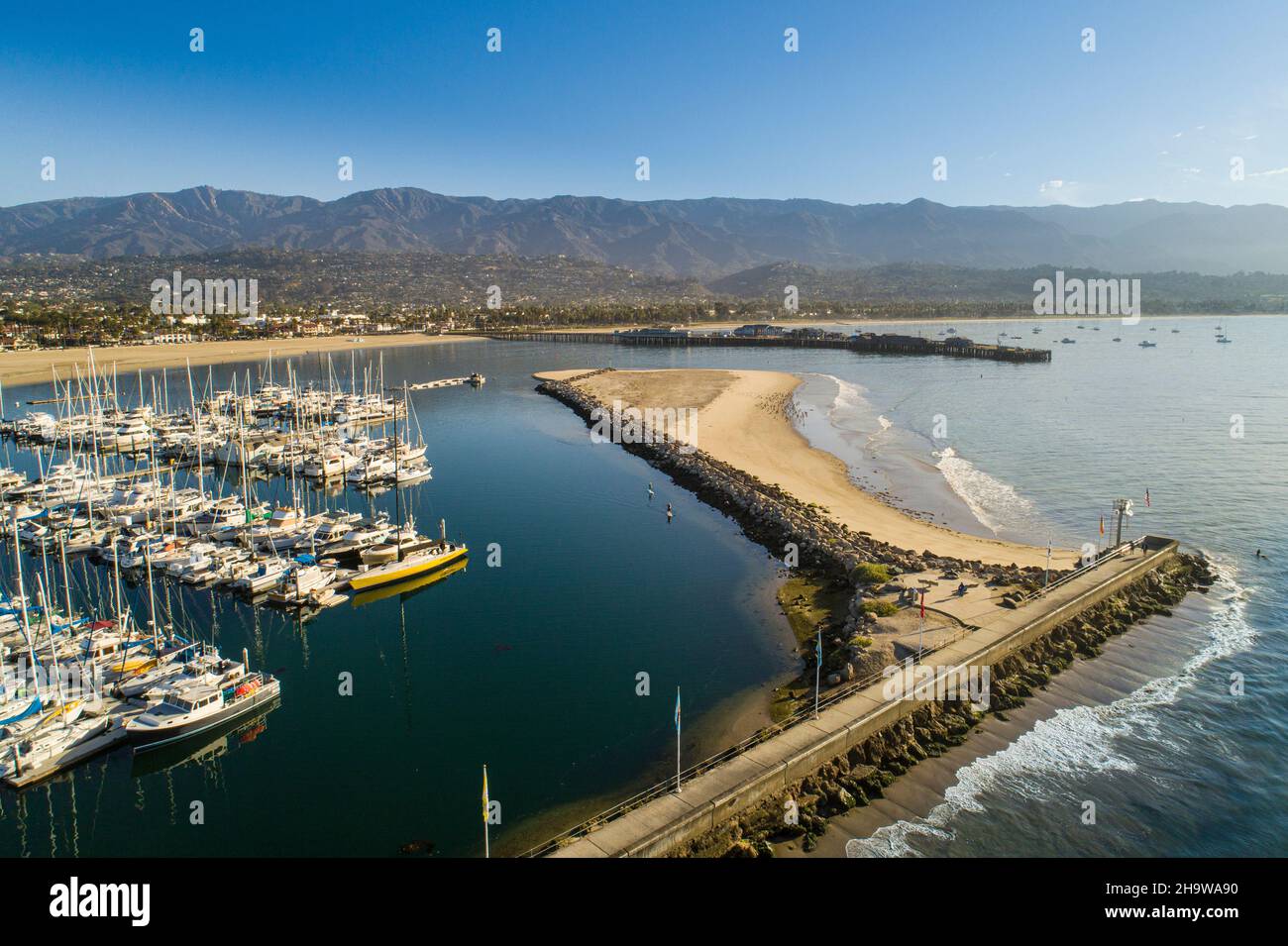 Aerial view of Santa Barbara Harbor and Breakwater, Santa Barbara ...