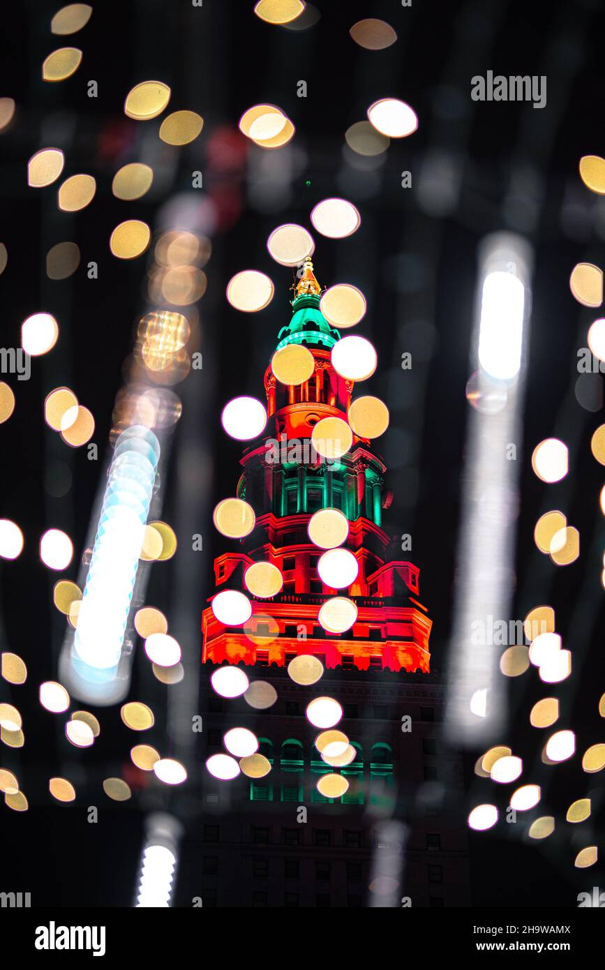 Terminal Tower During Christmas in Cleveland Public Square Stock Photo ...