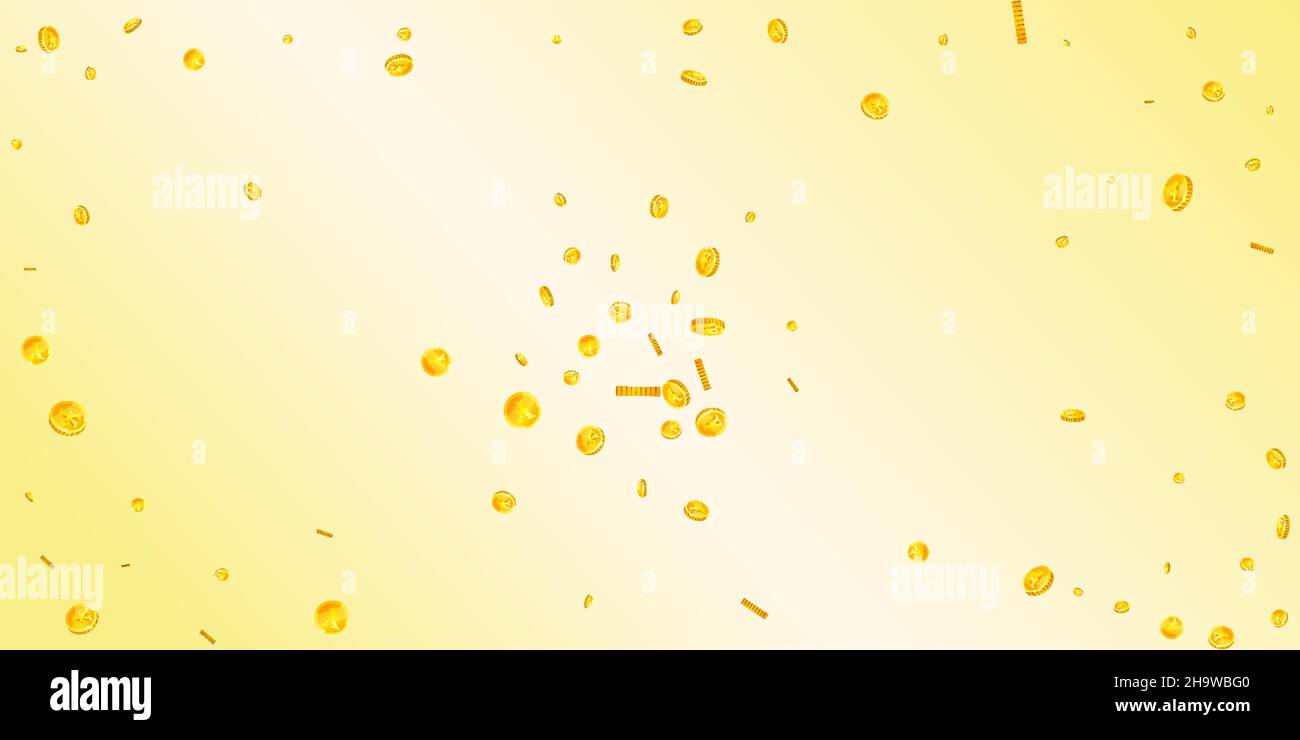 Chinese yuan coins falling. Good-looking scattered CNY coins. China ...