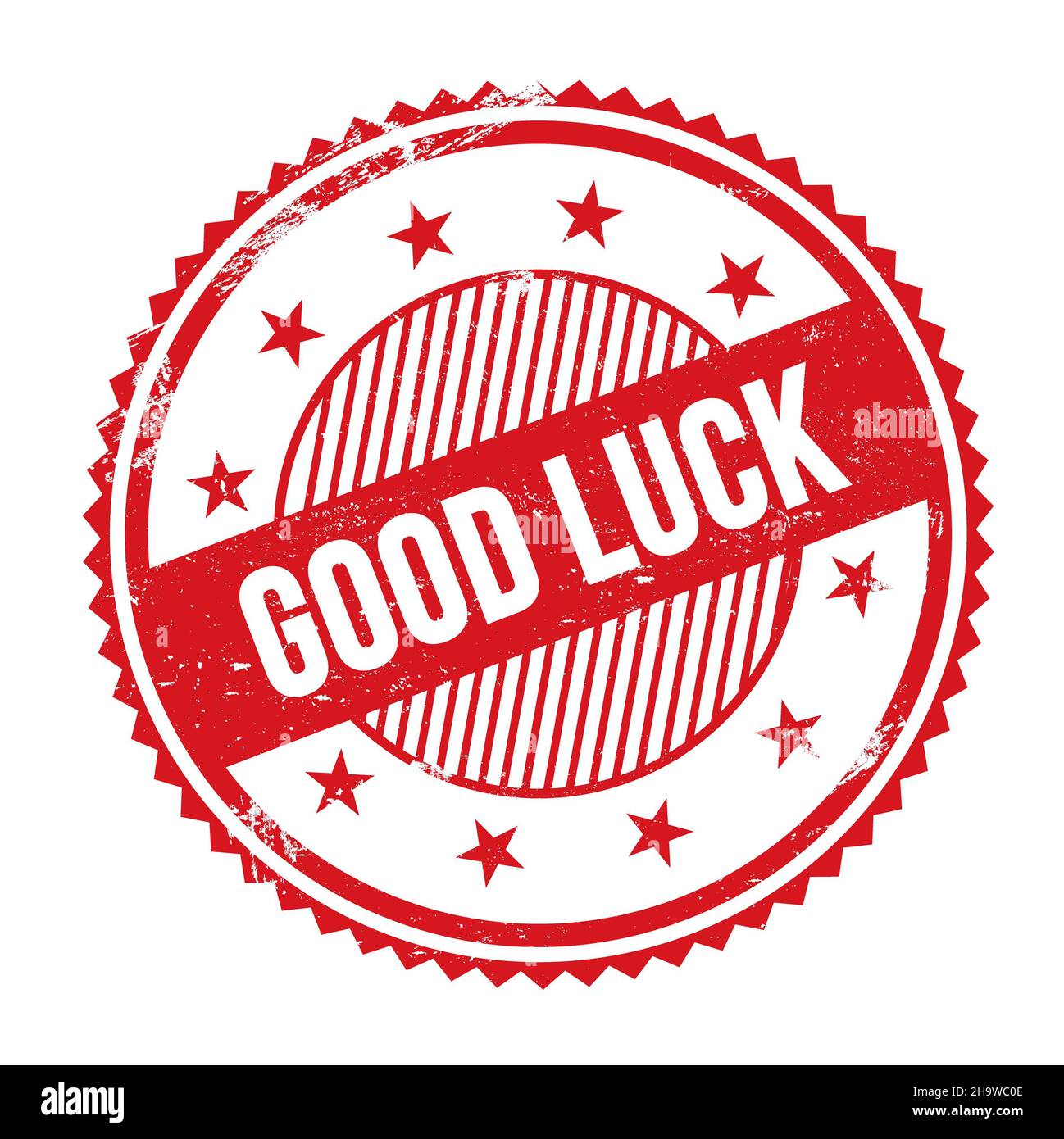 GOOD LUCK text written on red grungy zig zag borders round stamp Stock ...
